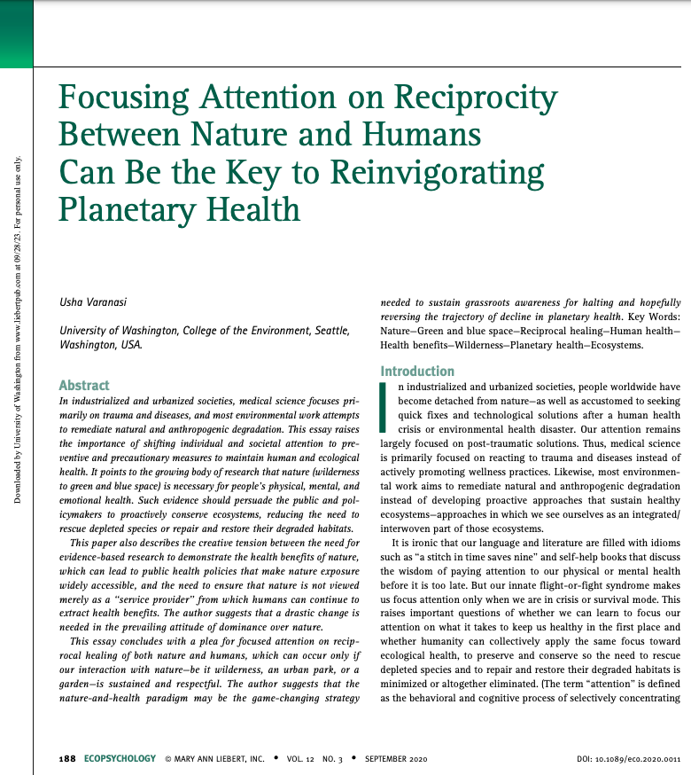 Focusing Attention on Reciprocity Between Nature and Humans can be the ...