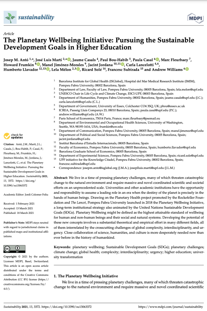 The Planetary Wellbeing Initiative: Pursuing the Sustainable ...